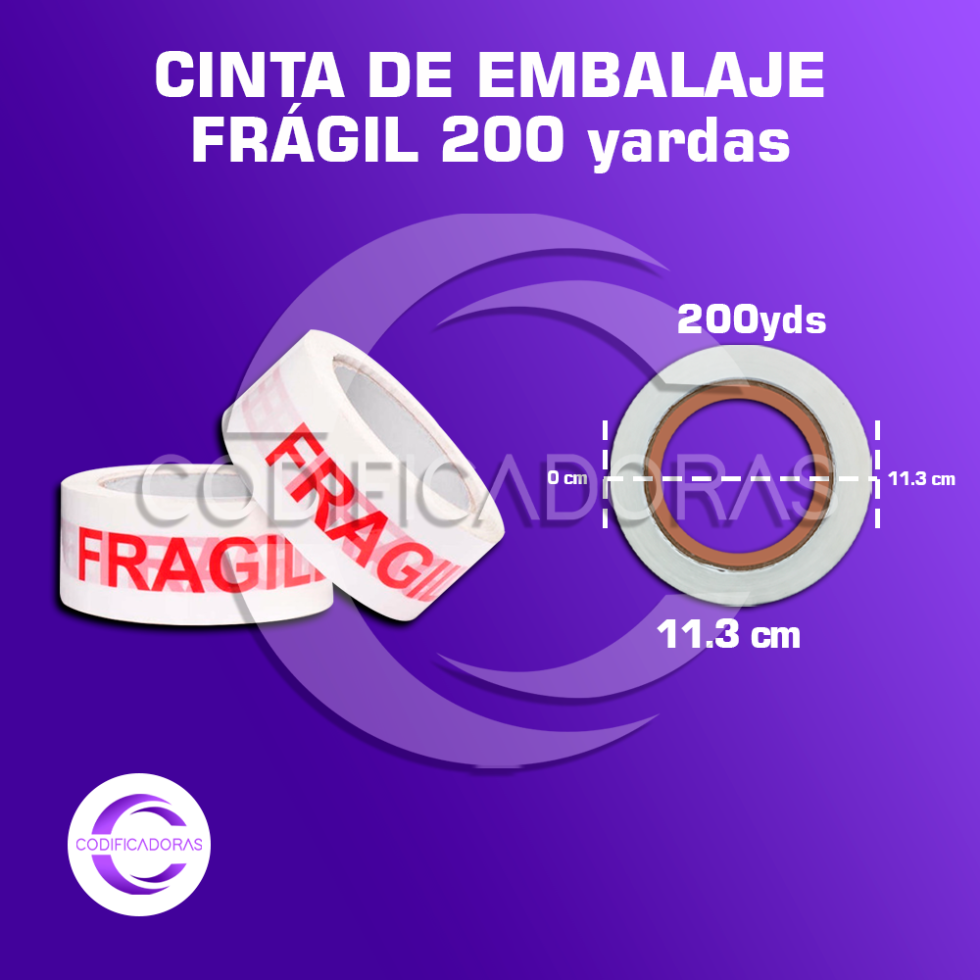 Cintas de embalaje FRÁGIL 200 yardas / Caja x72 unid – Codificadoras
